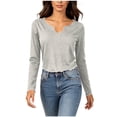 Abtuhar Women Long Sleeve Tops Solid U Neck Lace Border Standard Hem ...