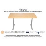 RISE UP dual motor electric standing desk 60x30" black bamboo desktop ...