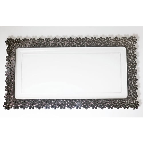 Crown Display Clear Disposable Trays with Silver Edged Flower (6.5 inch. x 14 inch.) - 6 Count ...