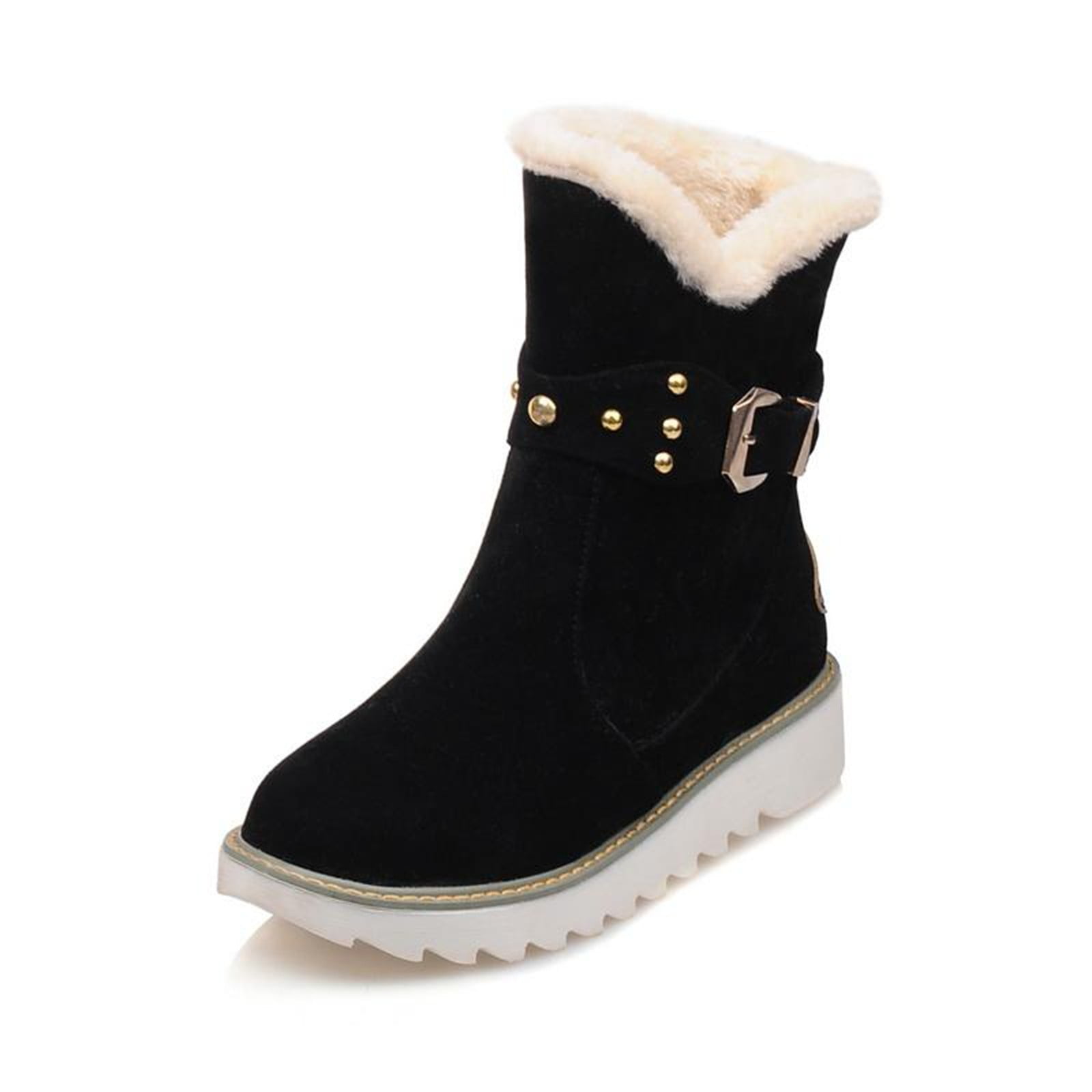 Click here for Huitkmm Womens Low Heel Boots Warm Winter Mid Calf... prices