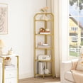 5-Tier Corner Shelf Stand, Gold Bookshelf, Tempered Glass Shelves ...
