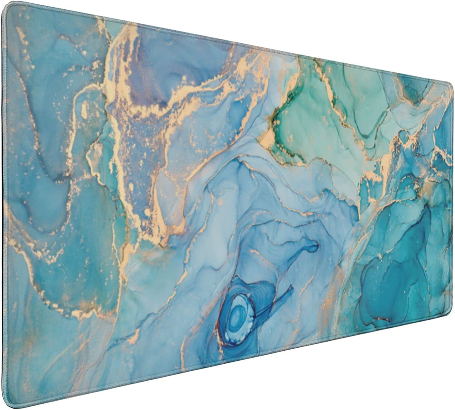 Blue Teal Gold Marble Mouse Pad 35.4 X 15.7 Inch XXL Abstract Art Print ...
