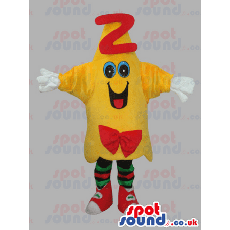 Yellow SPOTSOUND Mascot With Letter Z Wearing Sneakers And A Red Bow ...