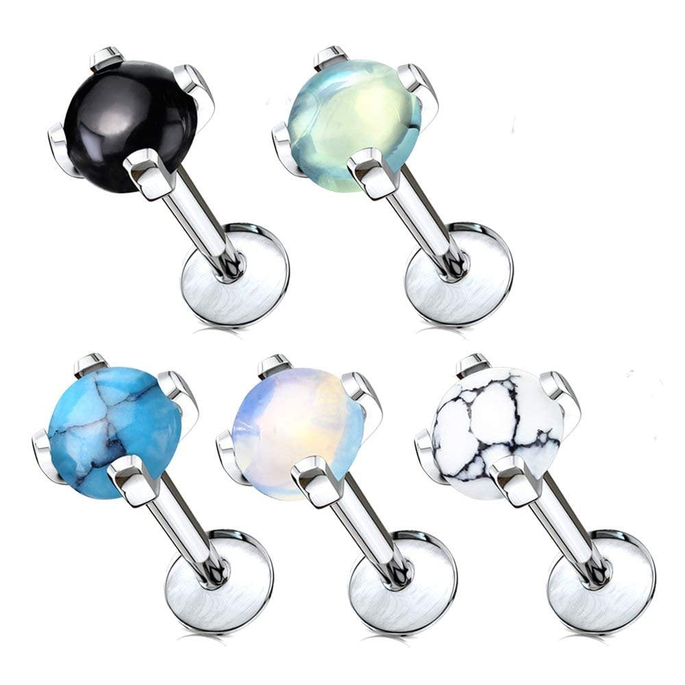 MoBody 5PCS Semi Precious Stone Labret Piercing Studs Set 16G ...