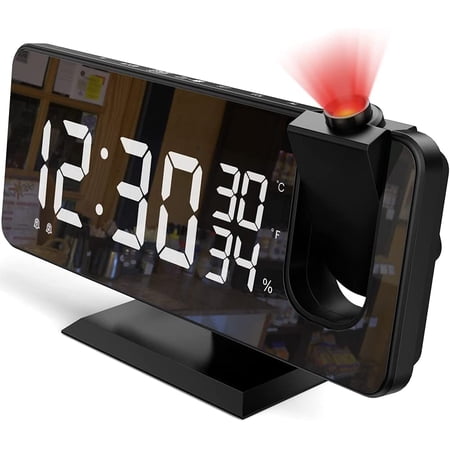 NETSENG Projection Alarm Clock for Bedroom, 7.4" Large Mirror LED ...