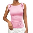 Avrnliq Pink Boat Neck Sleeveless Tank Top for Women Tie Shoulder ...