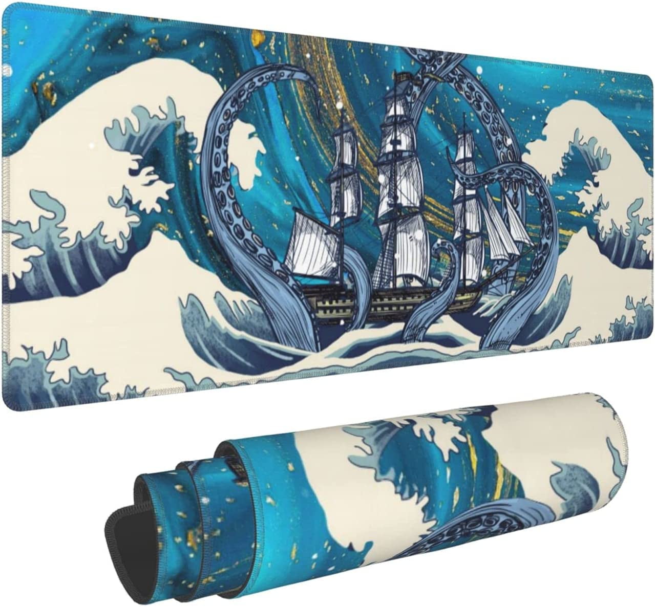 Japanese Ocean Wave Gaming Mouse Pad XL, Extended Large Mouse Mat Desk ...