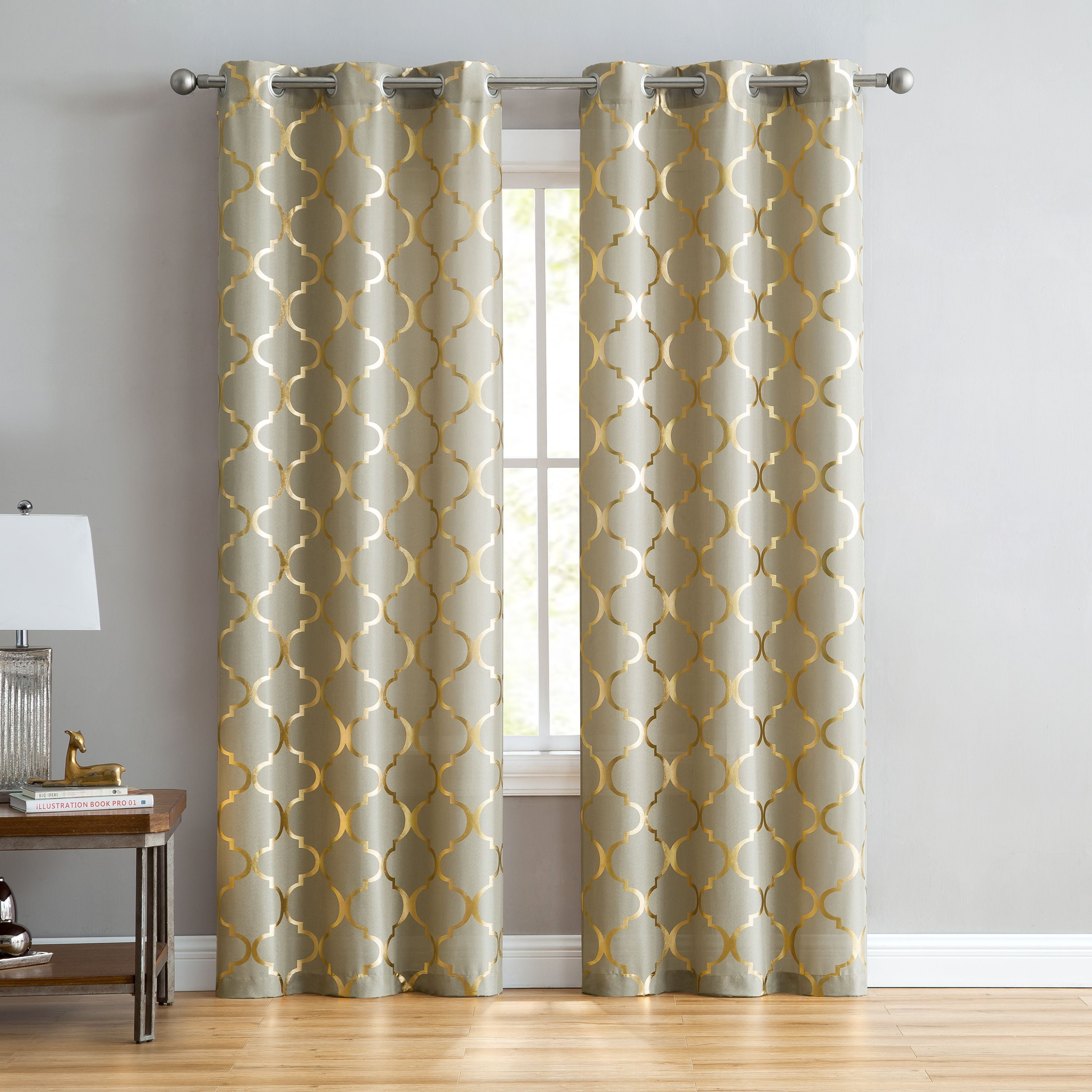 Mainstays Gold Julia Geometric Grommet Window Curtain Panel Set Of