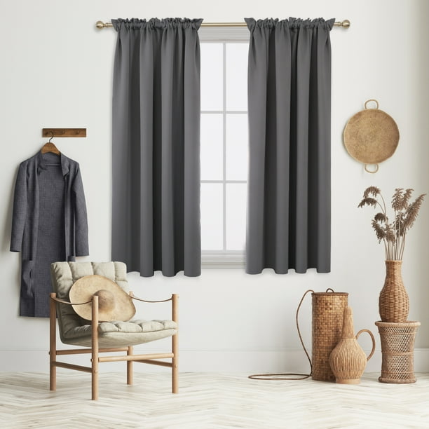 Deconovo Dark Gray Blackout Curtains Rod Pocket Curtain Panels Room ...