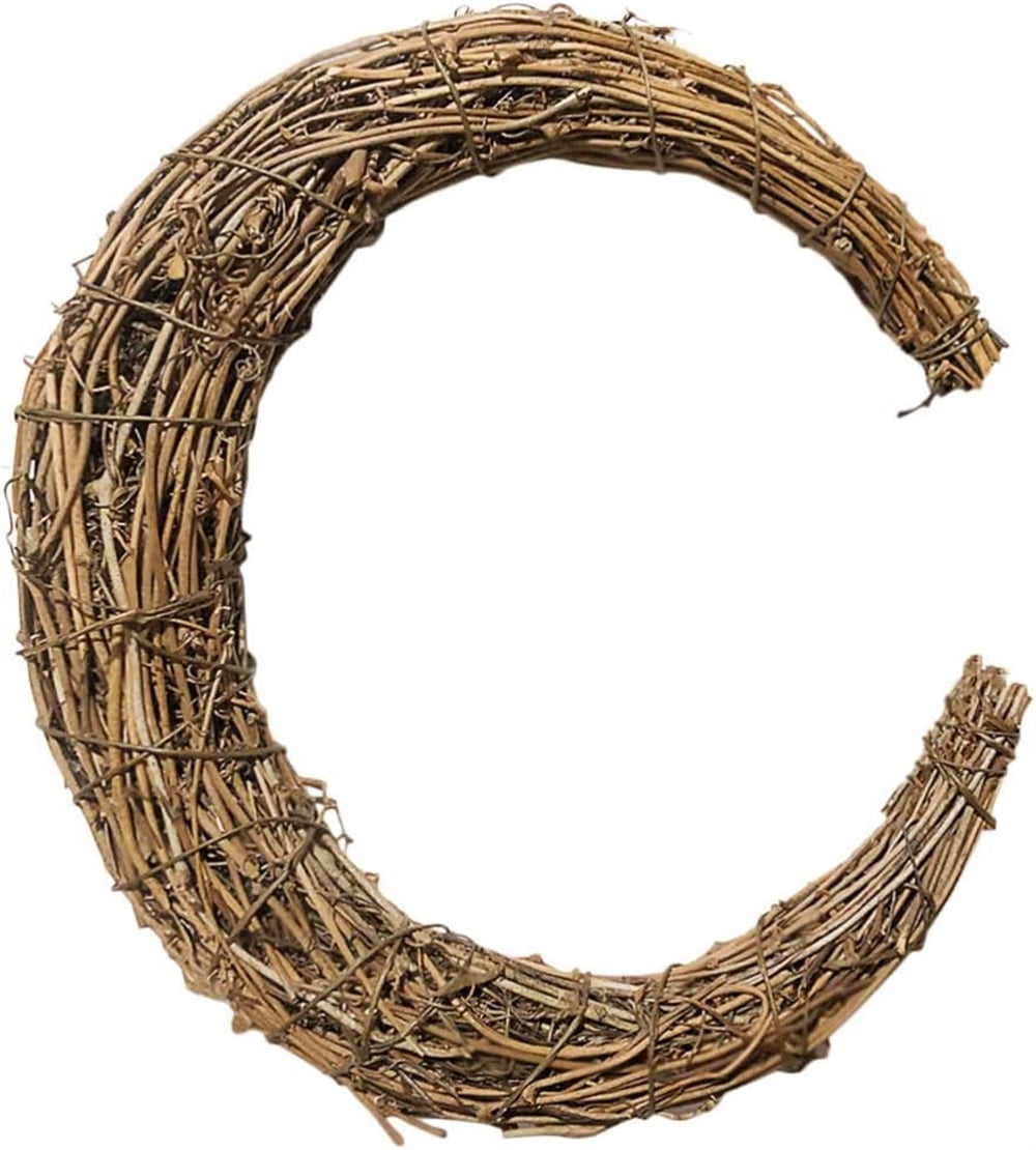 NOGIS Grapevine Wreath Moon Shaped Natural Rattan Wreath Vine Branch ...