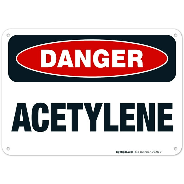 Danger Acetylene Sign, OSHA Danger Sign, - Walmart.com