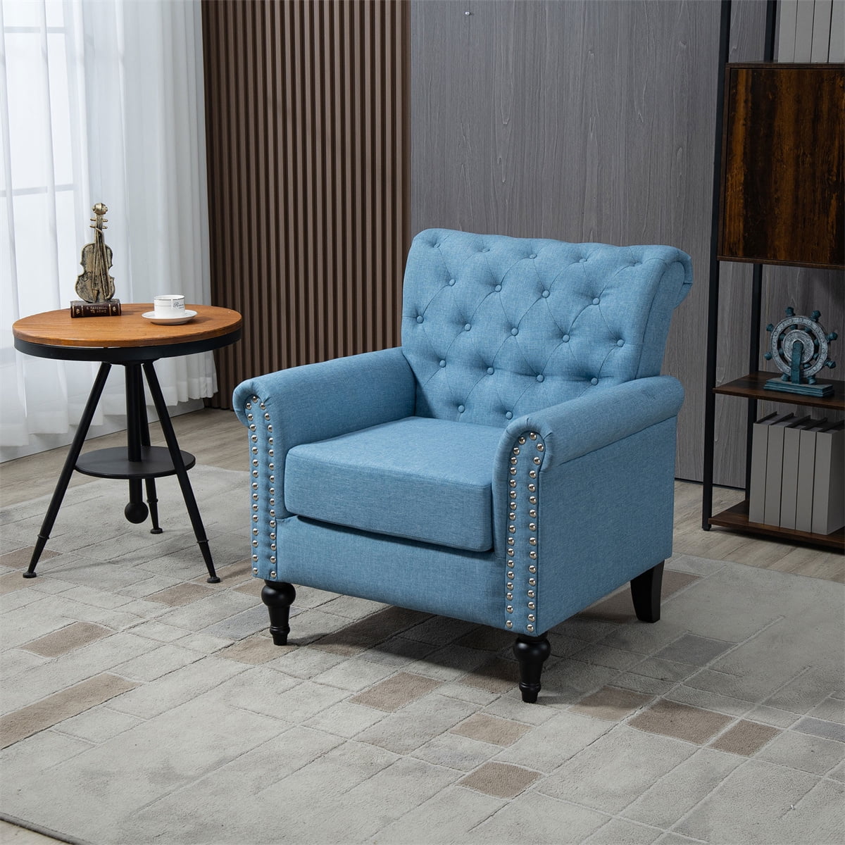 Modern Accent Chair, Velvet Upholstered Single Sofa with Tufted ...