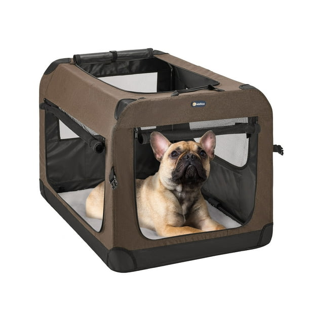 Veehoo Folding Soft Dog Crate, 3-Door Pet Kennel, 600D Cationic Oxford ...