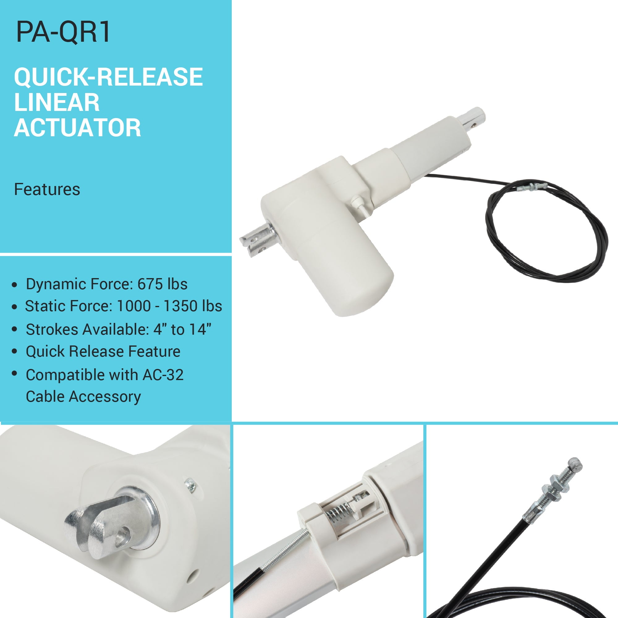 Buy Progressive Automations Quick Release Linear Actuator 12VDC | 8 / ...