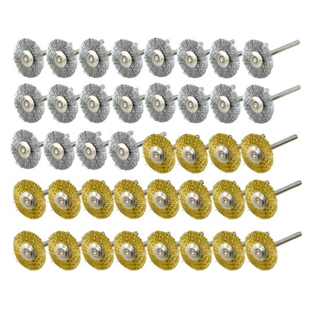 40 Pieces Mini Wire Brush Wheel Cup Brass Steel Wire Brush Set (3mm) for Power Rotary Tool ...