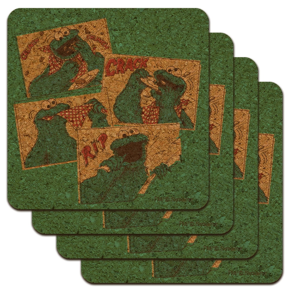 Sesame Street Cookie Monster Comic Low Profile Novelty Cork Coaster Set ...