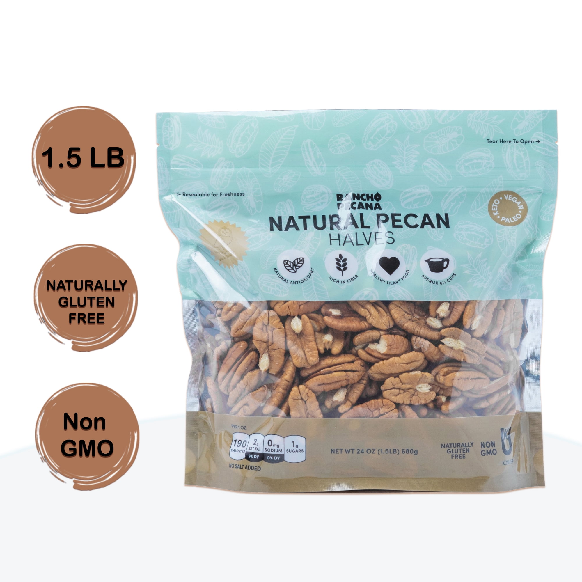 Rancho Pecana Natural Pecan Halves, Crispy Naturally Gluten-Free Pecan ...