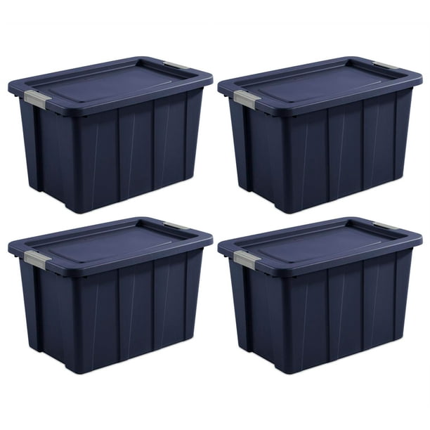 Sterilite Tuff1 30 Gallon Storage Tote Bin w/Latching Lid, Blue (4 Pack ...
