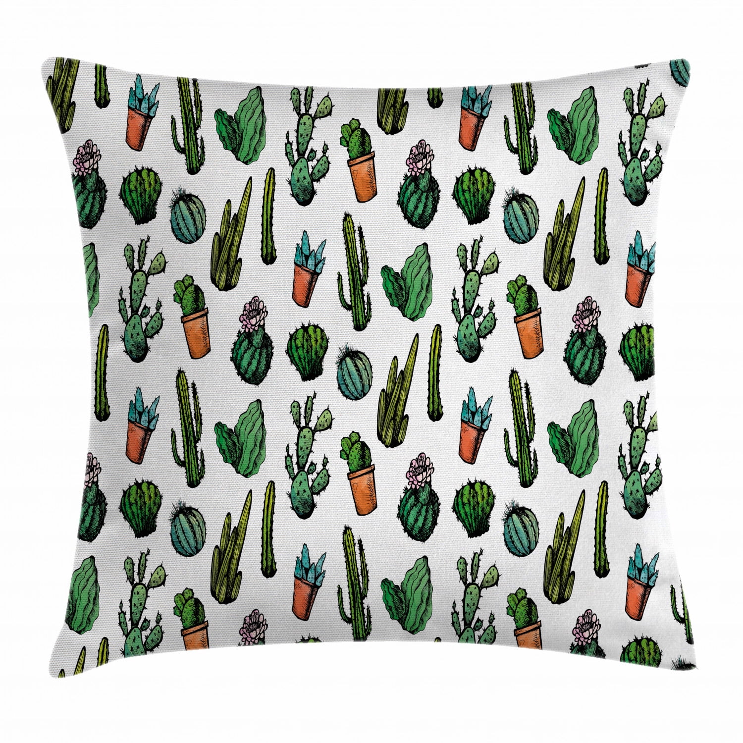 Cactus Decor Throw Pillow Cushion Cover, Sketchy Spiked Mexican Garden ...