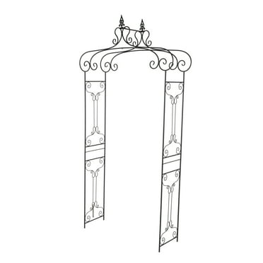 DecMode 91" Indoor Outdoor Arched Black Metal Garden Arbor with Lattice ...