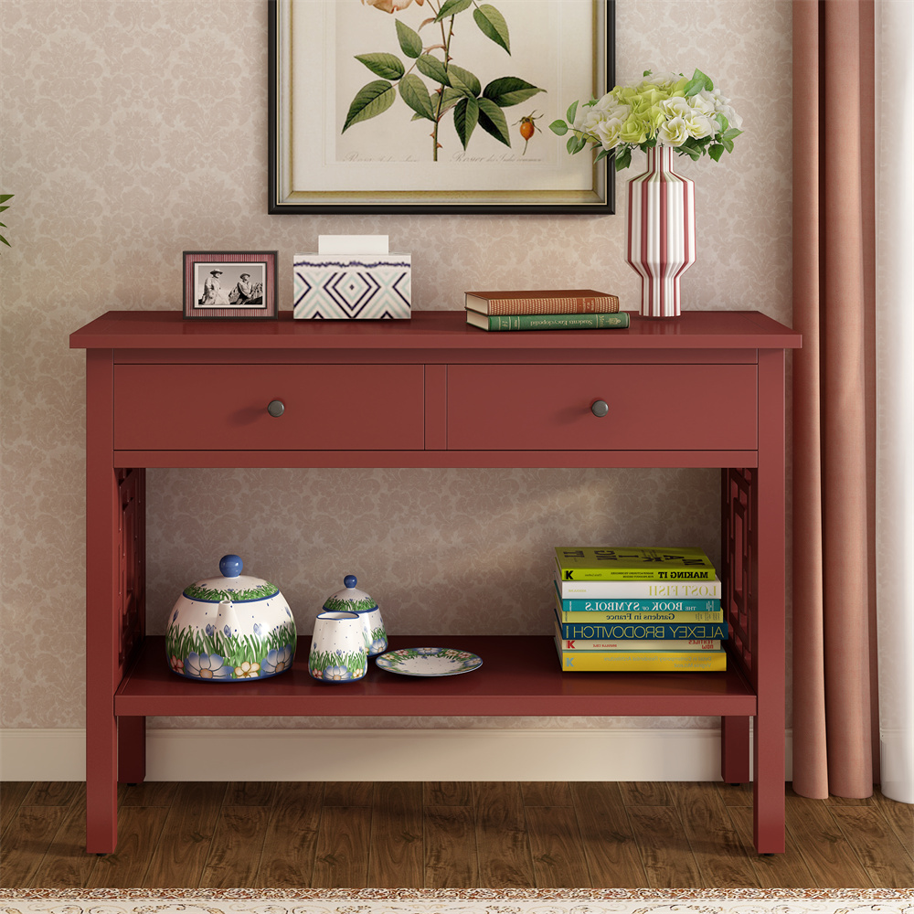 41'' Solid Wood Console Table, Retro Storage Cabinet with 2 Drawers and ...