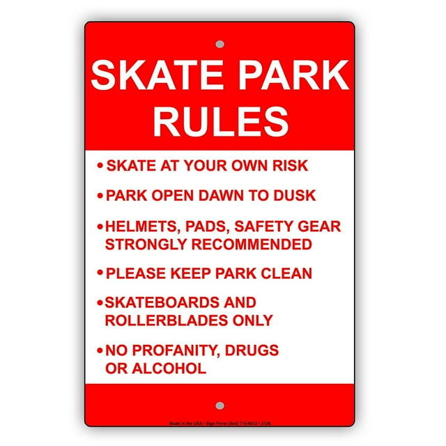 Skate Park Rules Risk Open Safety Clean Profanity Drugs Alcohol ...