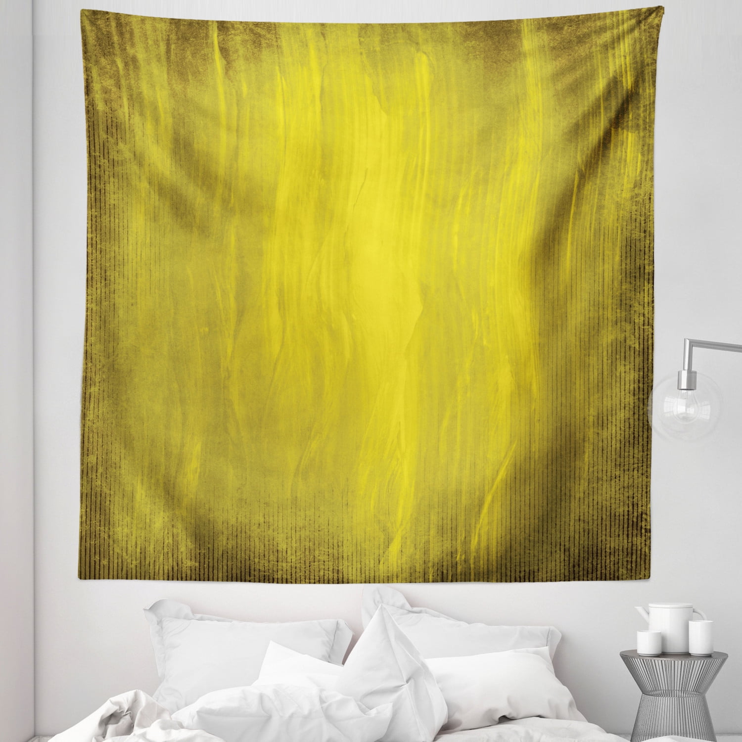 Yellow Tapestry, Abstract Retro Design Art with Wavy Vertical Lines ...