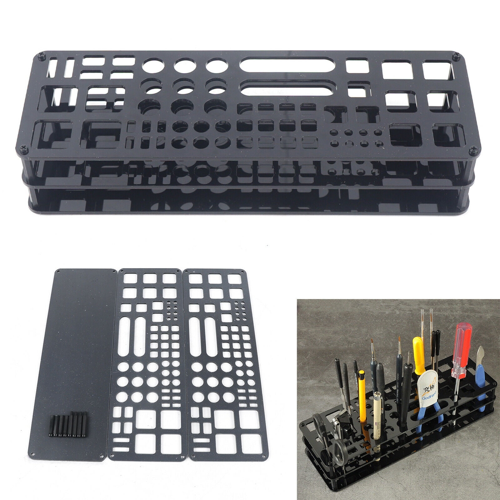 45-Hole Black Desktop Tool Storage Rack Organziner, Portable Leather ...