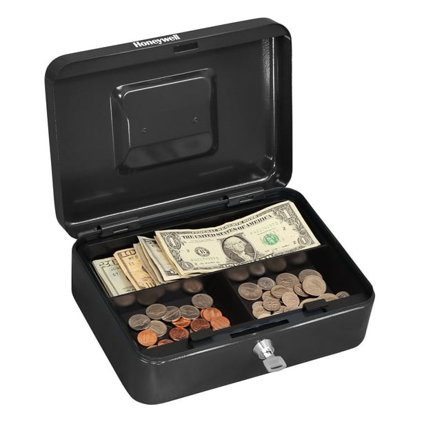 Honeywell Small Key Locking Steel Cash Box with Removable Tray 1 Bill/3 ...