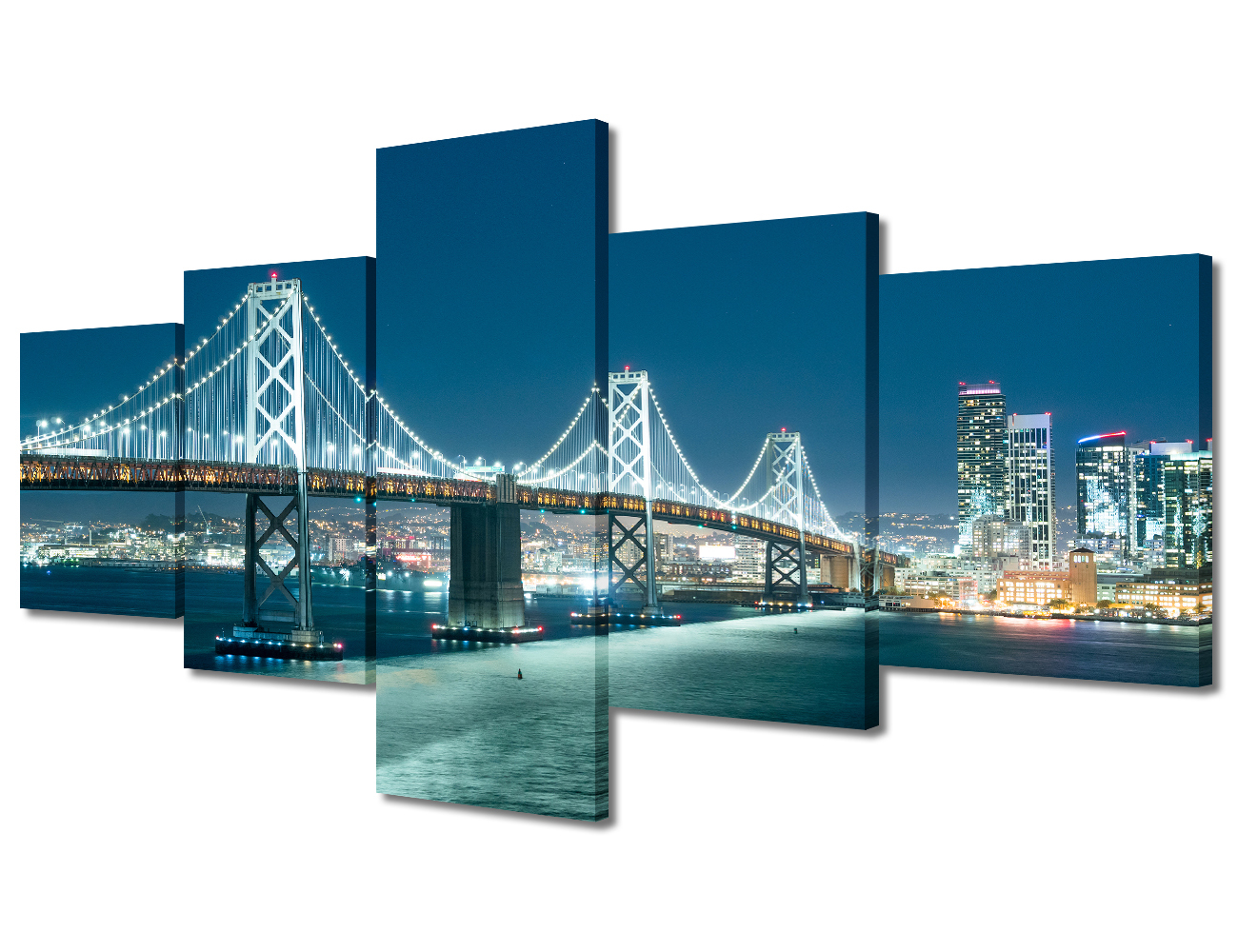 TISHIRON 5PCS Framed Canvas Wall Art Set,50"x24" Oakland Bay Bridge ...