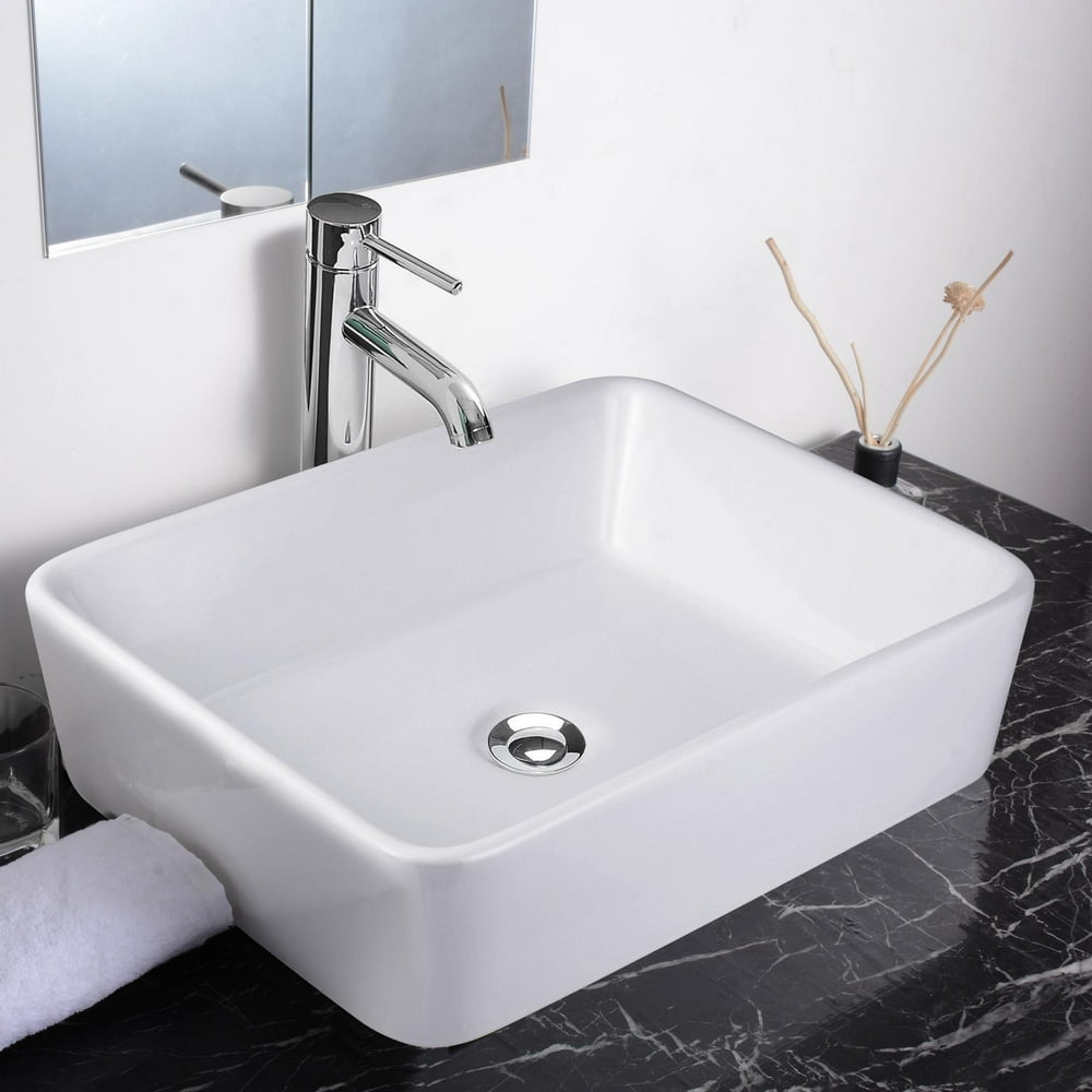 Aquaterior Rectangle White Porcelain Ceramic Bathroom Vessel Sink Bowl