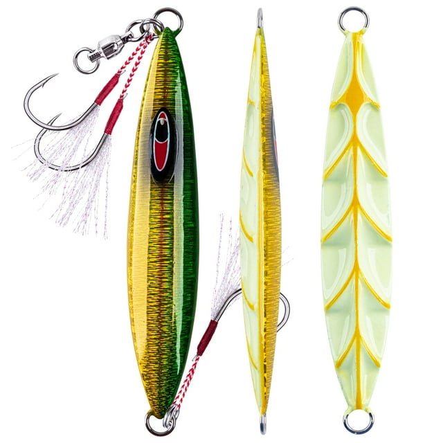 Goture Glow Slow Pitch Jigs with Portable Jig Bag, Double Assist Hook Fishing Jig Lead Saltwater ...