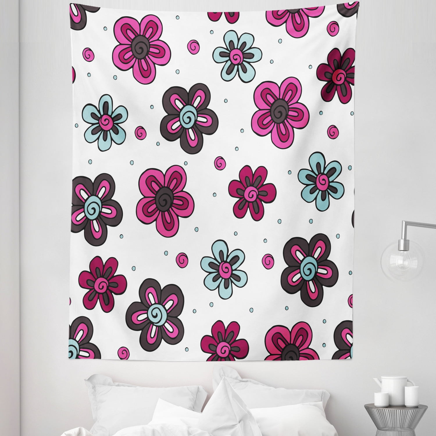 Floral Tapestry, Florets Buds Girls Pattern Summer Beauty Art Print ...