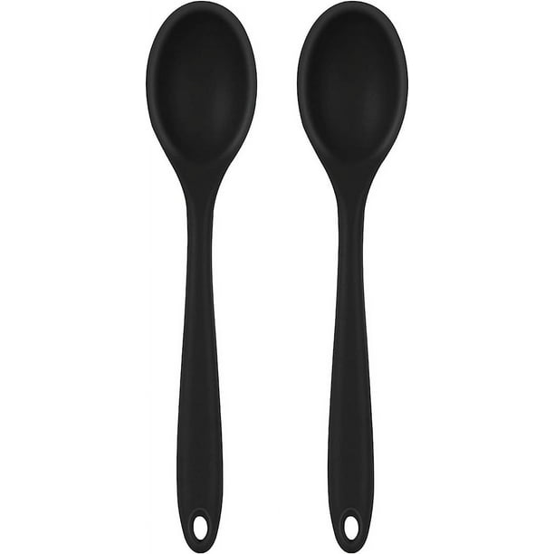Juego de 2 cucharas de cocina de silicona (negras), cuchara para ...