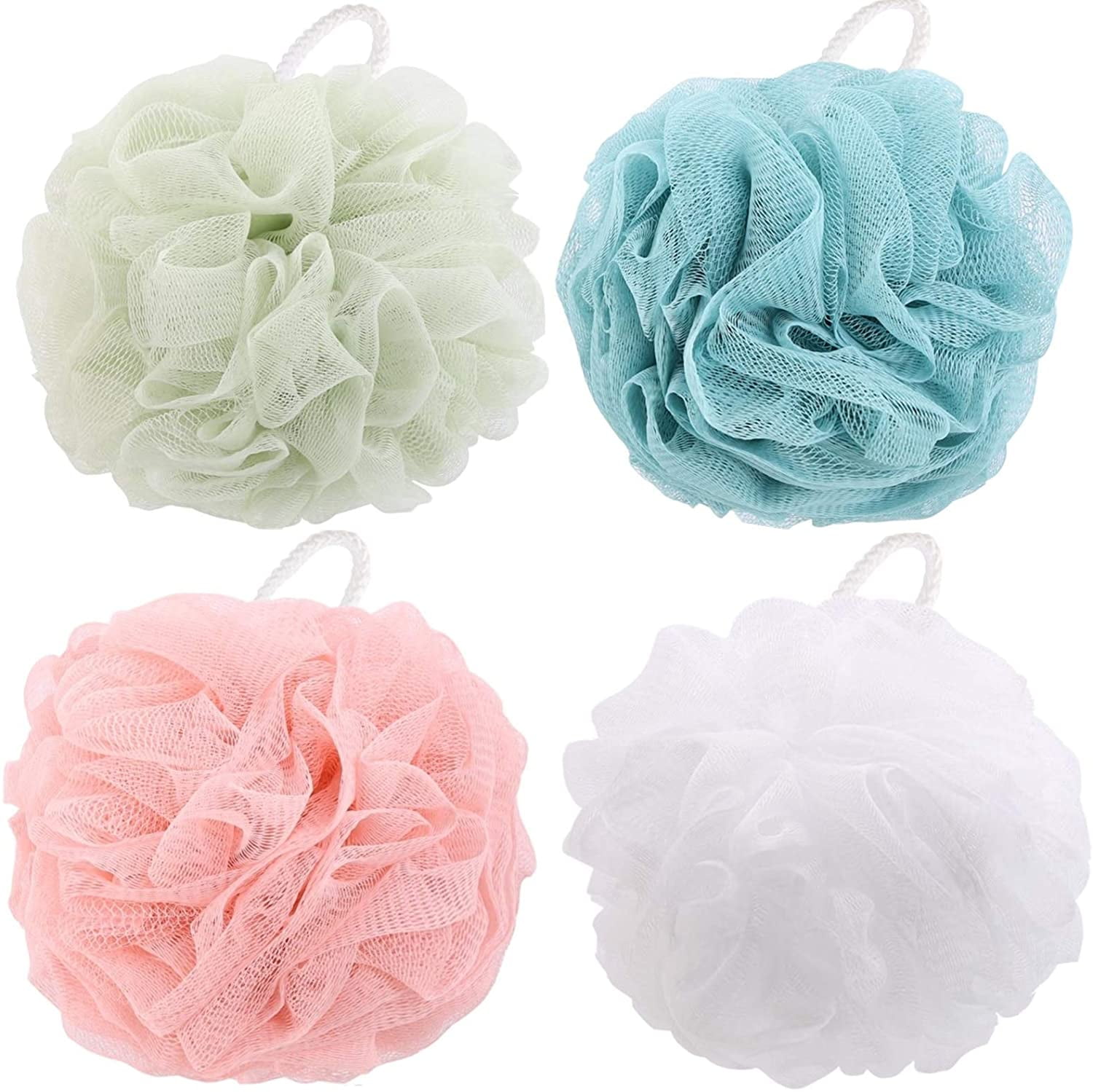 4 Pack Bath Loofahs Body Puffs for Shower, 60g/pcs Shower Sponges ...