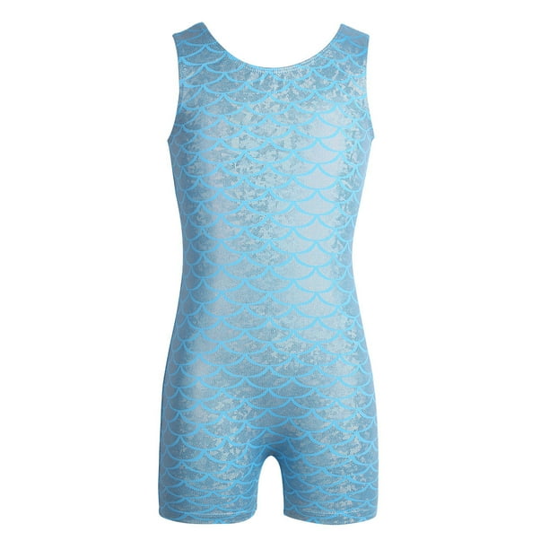 DPOIS Kids Girls' One Piece Mermaid Fish Scales Gymnastics Sport ...
