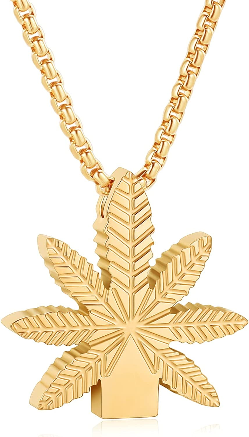 Hold Life Heart: Stainless Steel Cremation Urn Necklace, Memorial Jewelry with Marijuana Leaf ...