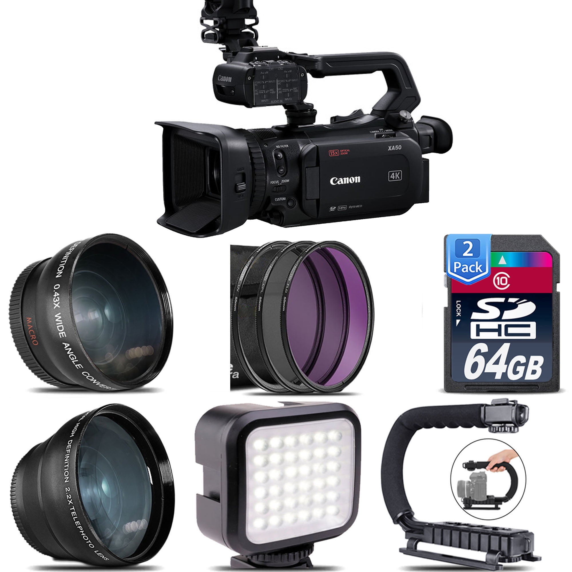 Canon XA50 Professional UHD 4K Camcorder with 128GB Starter Bundle USA ...