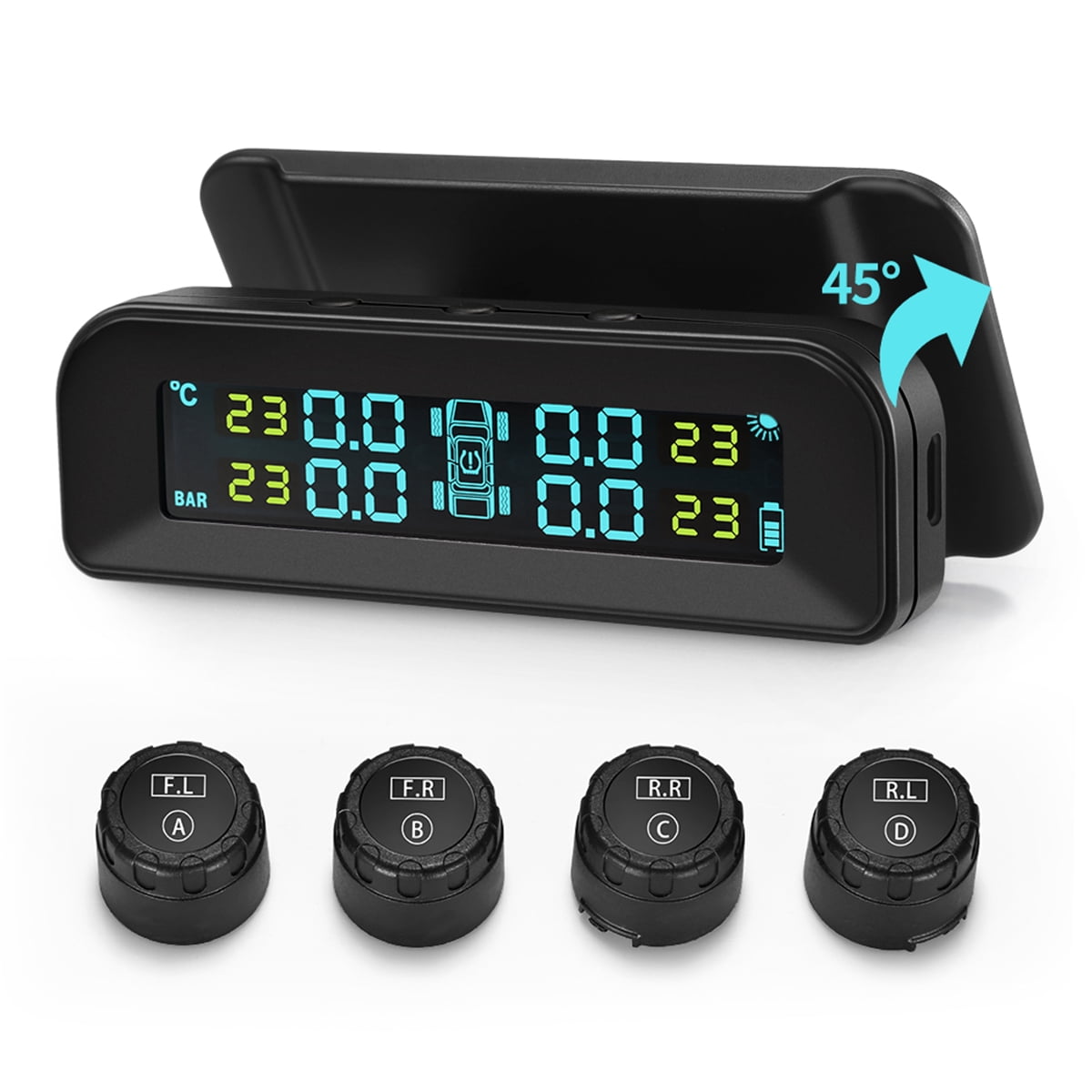 External/Internal Sensor TPMS Solar Power with HD LCD Screen Real-time ...
