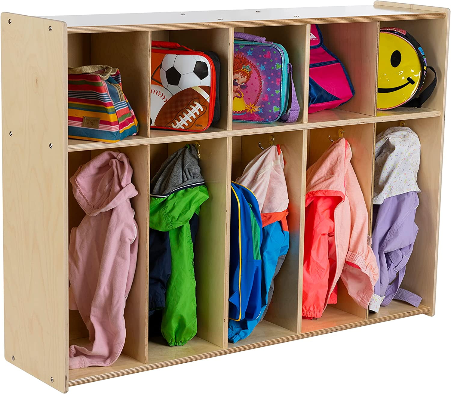 RRI Goods 5 Section Daycare Cubby Locker w Storage, Wooden School ...