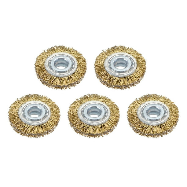 1-Inch Wire Wheel Brush Bench Brass Plated Crimped Steel with 1/4-Inch ...