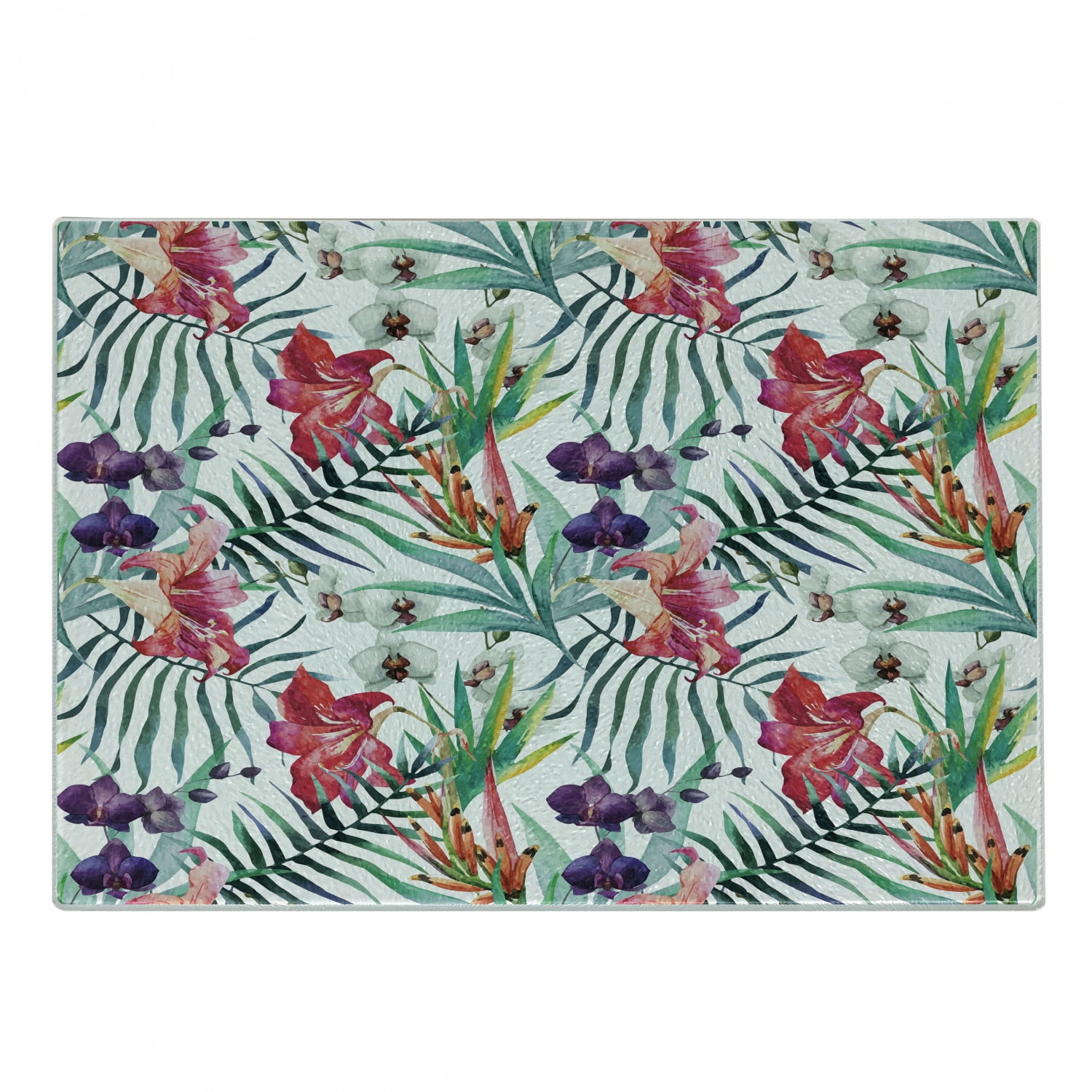Floral Cutting Board, Watercolored Tropical Exotic Foliage Vibrant ...