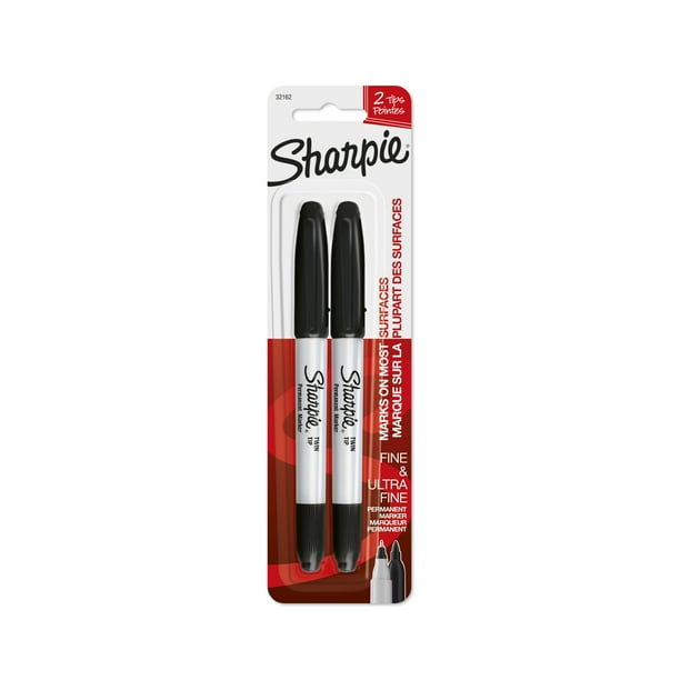 Sharpie Twin Tip Permanent Markers, Fine and Ultra Fine, Black, 2 Count ...