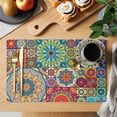 Abstract Flowers Cotton Linen Placemats Set of 4, Ethnic Style Colorful ...