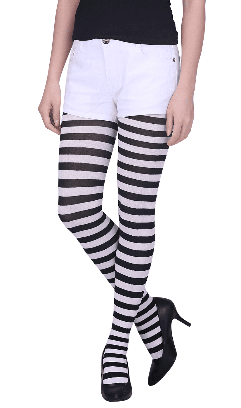 Hde Hde Womens Striped Tights Full Length Sheer Microfiber Nylon Footed Stockings Black And
