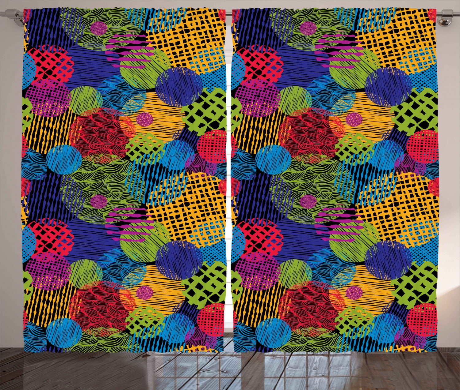 Funky Curtains 2 Panels Set, Grunge Stylized Murky Sketchy Geometric ...