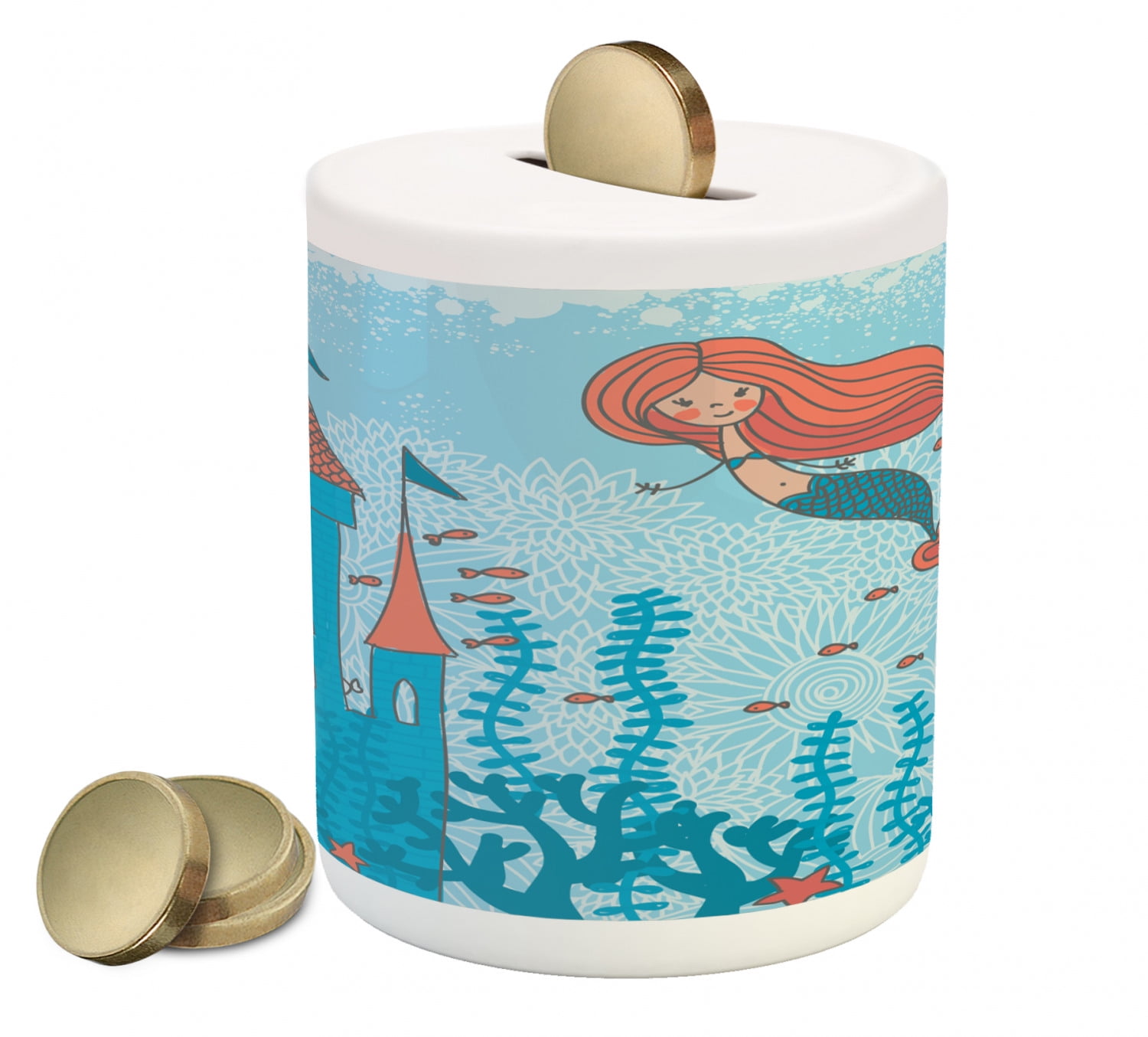 Mermaid Piggy Bank, Art of Little Girl Under the Sea in Corals Castle ...