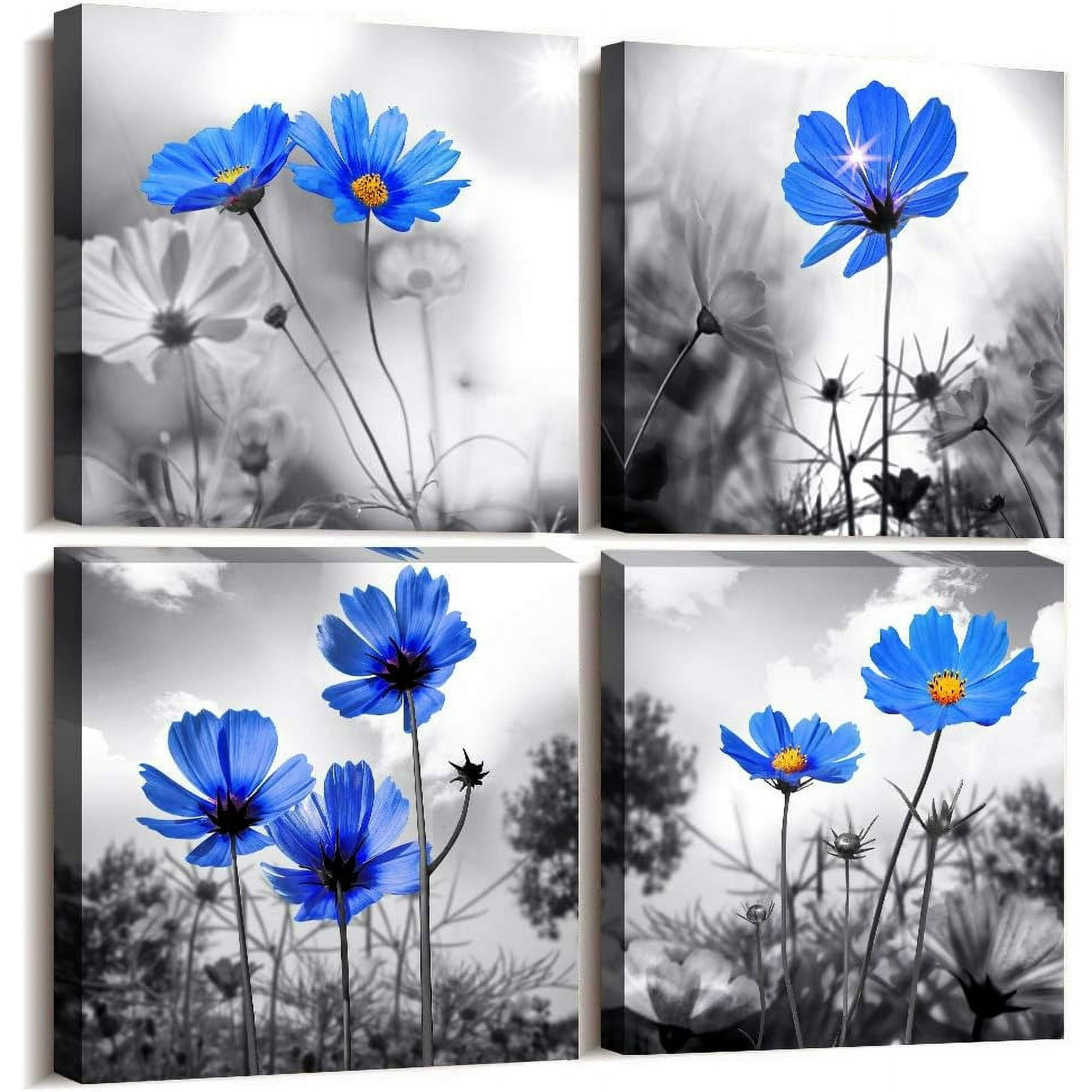 Click here for Ebqwf Black And White Cyan Blue Flower Canvas Wall... prices