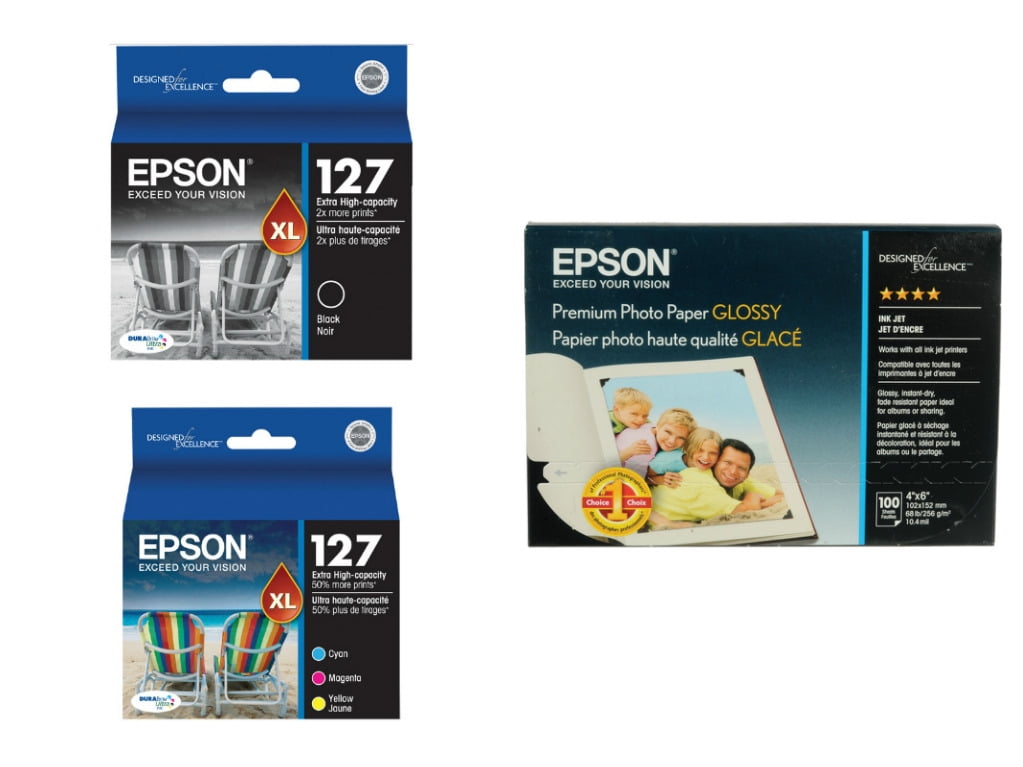 Epson 127 Extra High Capacity Ink Complete Color Set and 100 Sheets 4 ... Epson 127 Extra High Capacity Ink Complete Color Set and 100 Sheets 4 ...