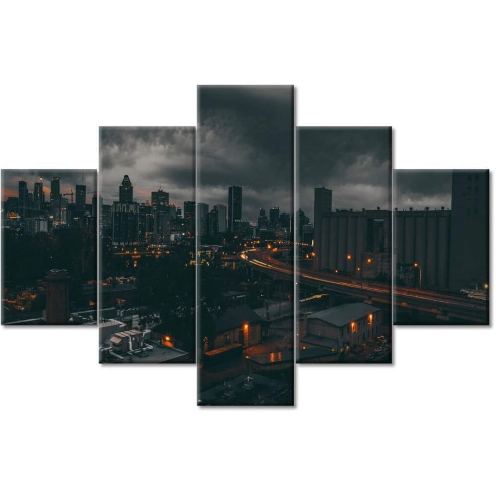 TISHIRON 5PCS Framed City Theme Canvas Wall Art Set,60"x40" Downtown ...